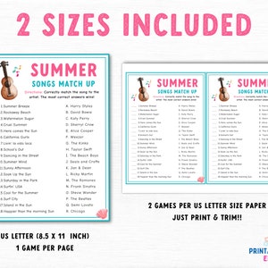 Summer Songs Match up Printable Game, Family Summer Game Printable ...