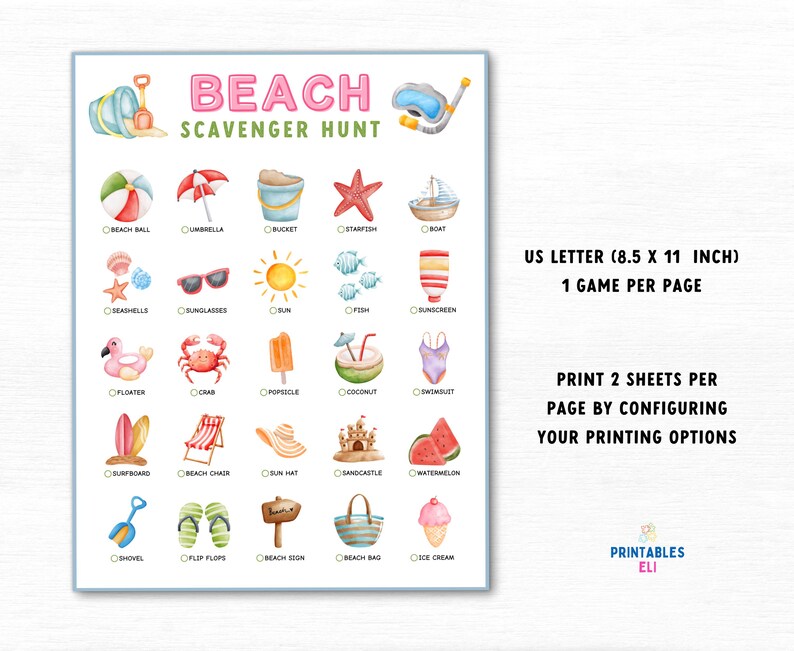 Beach Scavenger Hunt Game | Printable Beach Game for Kids | Beach ...