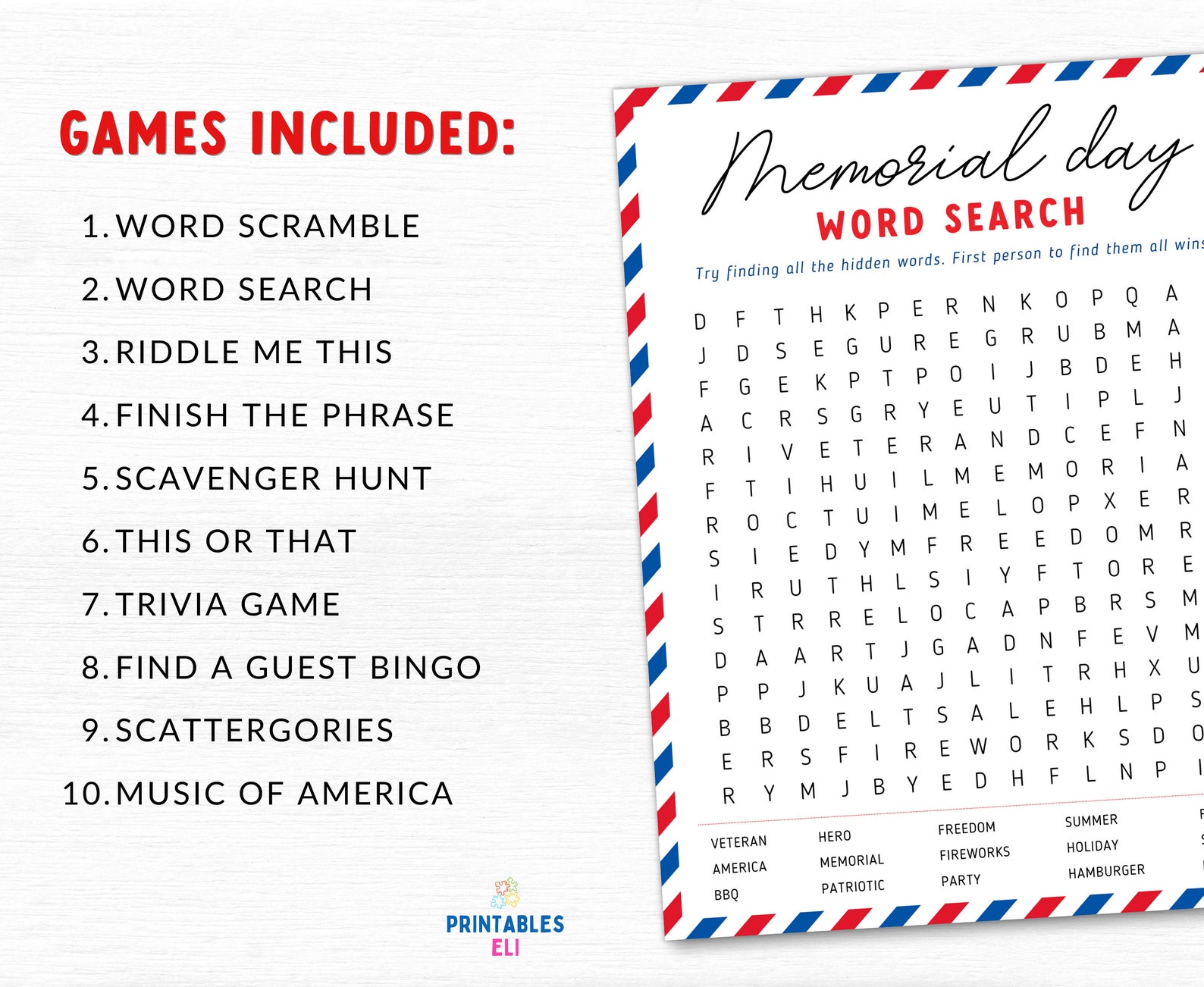 10 Memorial Day Games Bundle, Memorial Day Games for Kids and Adults ...