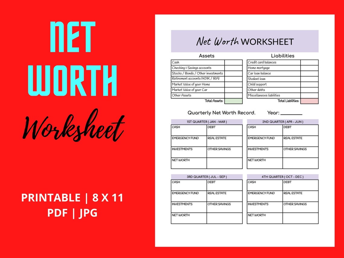 Net Worth Worksheet Net Worth tracker Annual Net Worth | Etsy