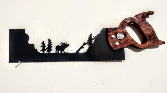 Elk Scene on Cut Out or Antique Miter Sawplasma Cut Art Man | Etsy