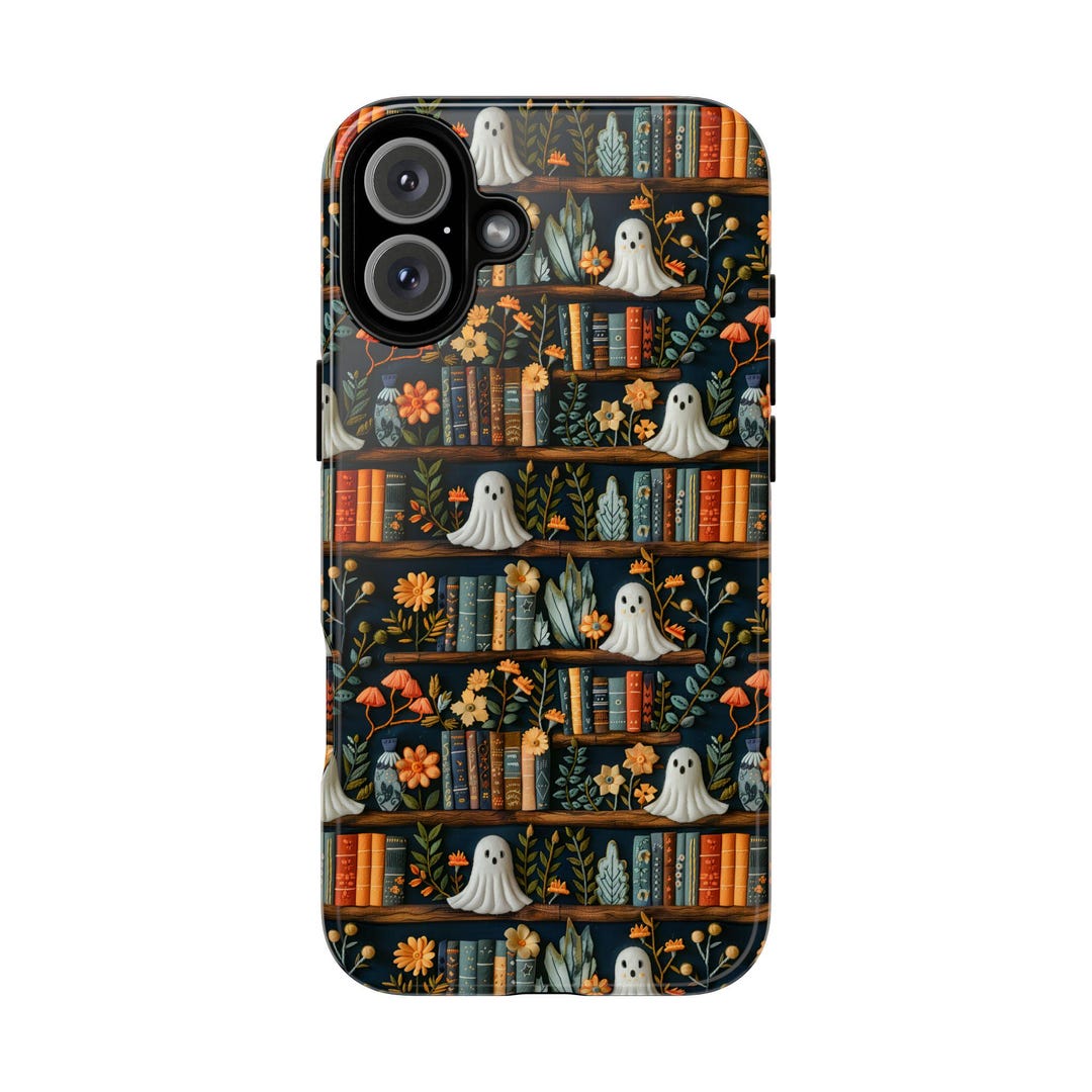 Halloween Boho Book Ghost Phone Case for iPhone 17 16 15 Samsung S25 ...