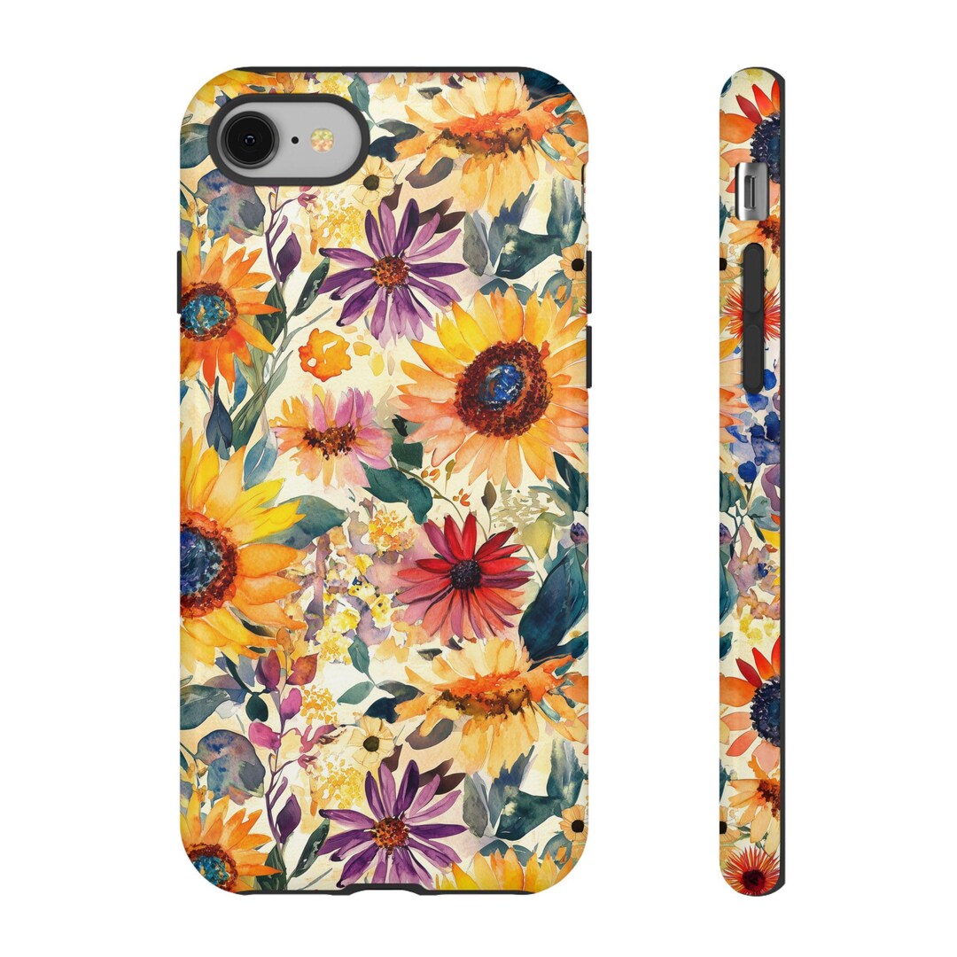 Watercolor Sunflower Phone Case: Floral Design, iPhone & Galaxy - Etsy