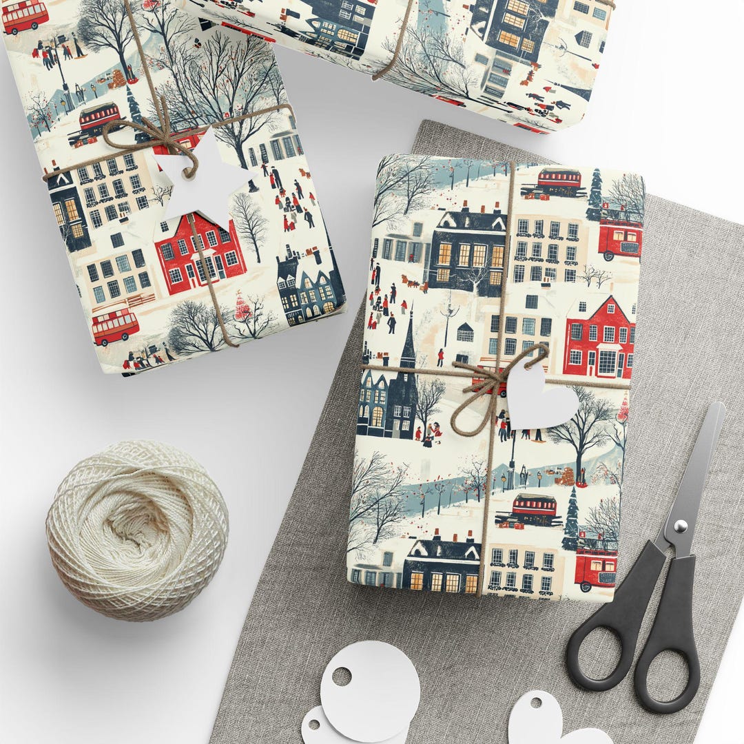 Wrapping Papers, Vintage Christmas 1950's Toile Holiday Gift Wrap ...