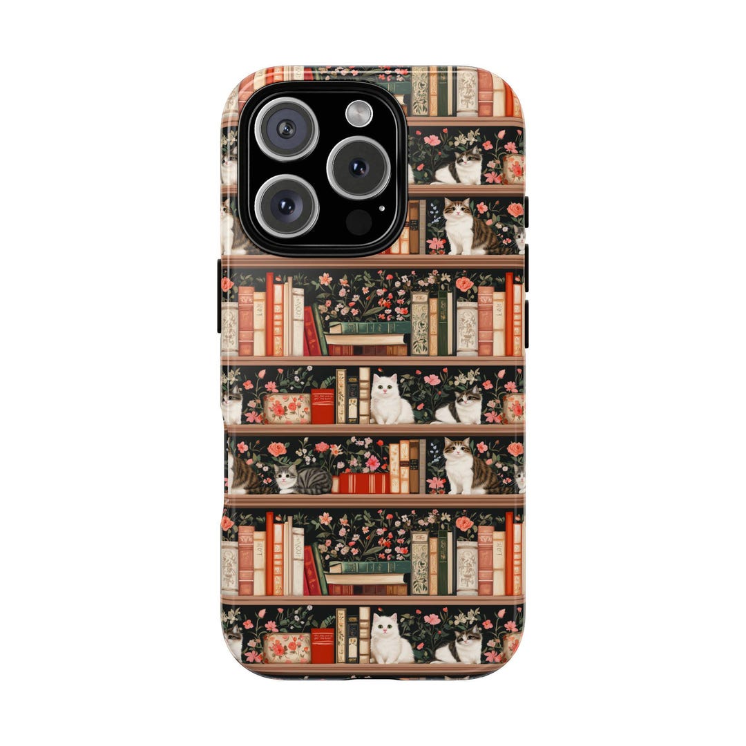 Floral Cats Bookcase Phone Case: Book Lover Gift - Etsy