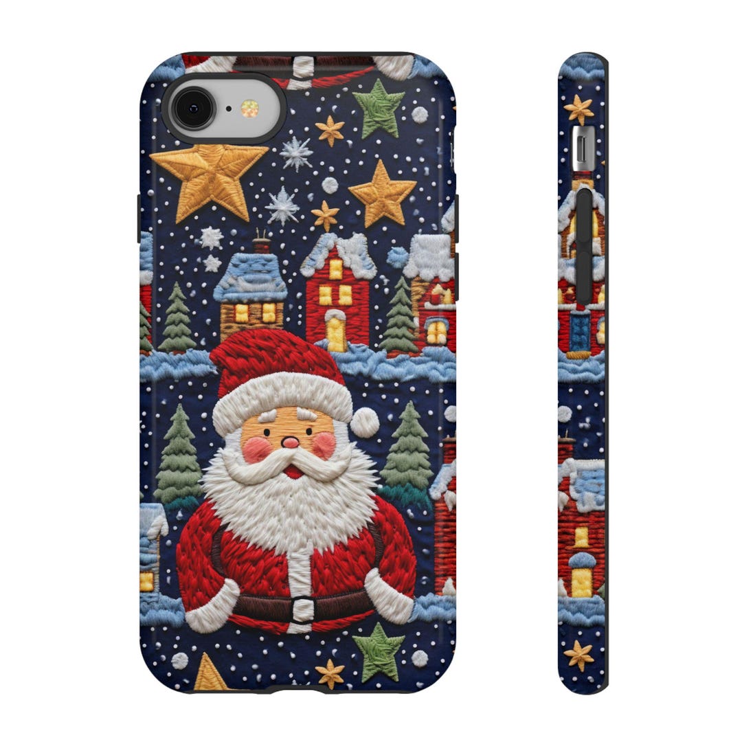 Santa Claus Embroidered Effect Phone Case Winter Phone Case Cottagecore ...