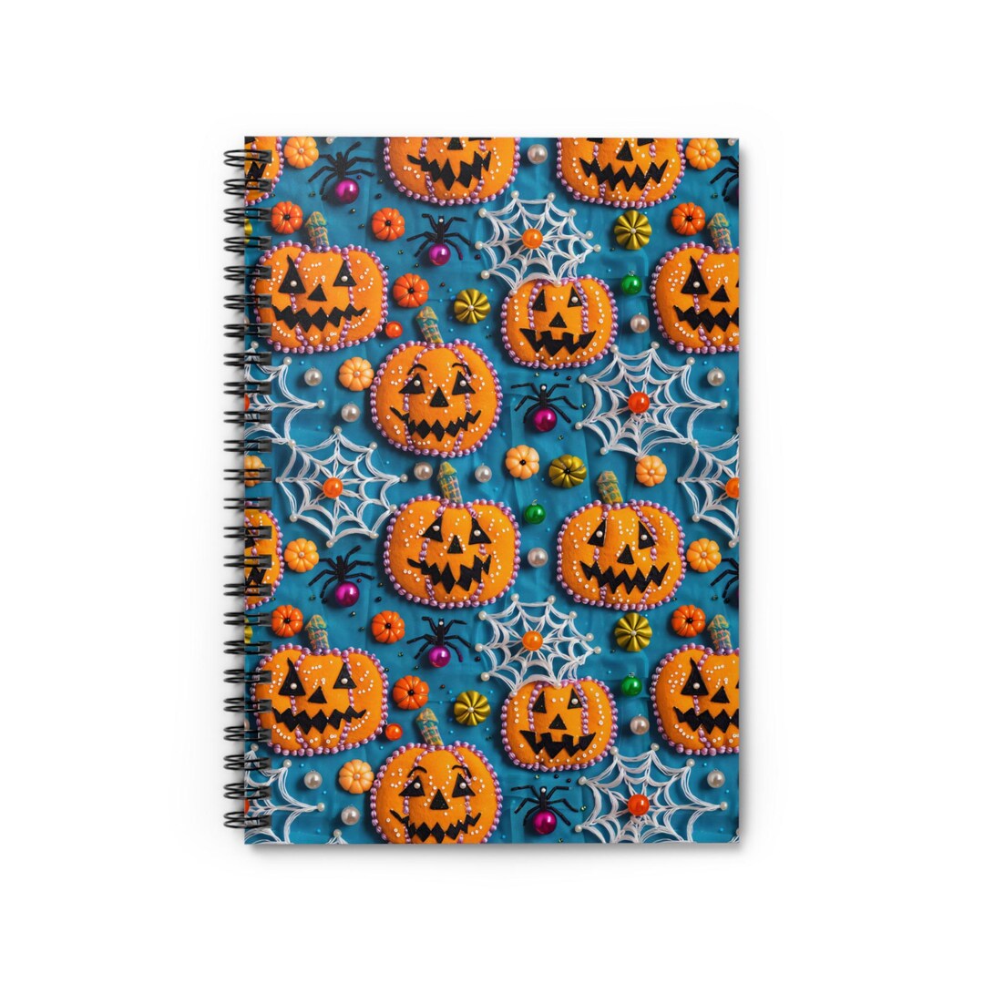 Fall Halloween Pumpkin Spiral Notebook Ruled Line flat 3D Textured Look ...