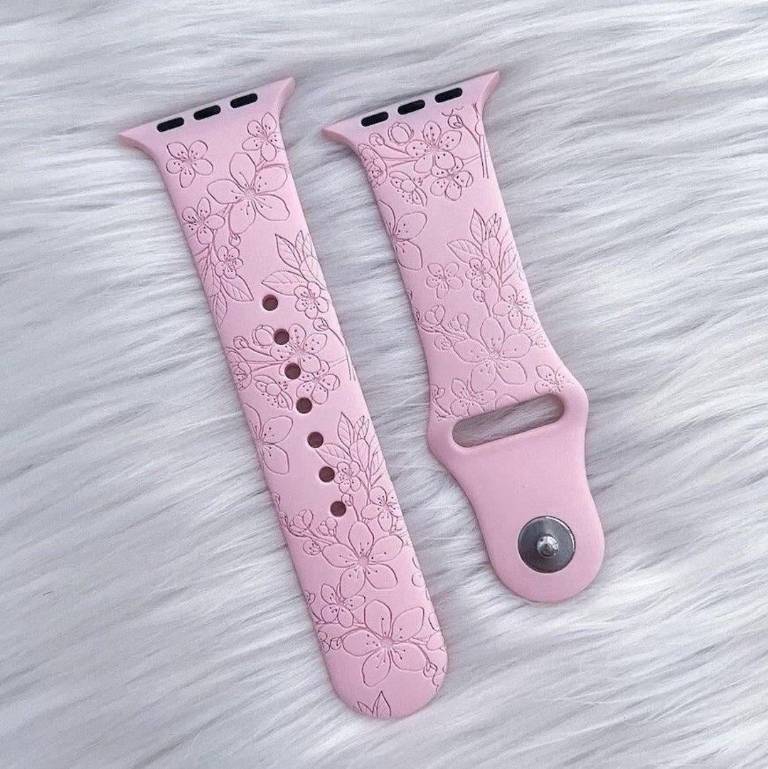 Spring Cherry Blossom Apple Watch Band Engraved Silicone – Compatible ...