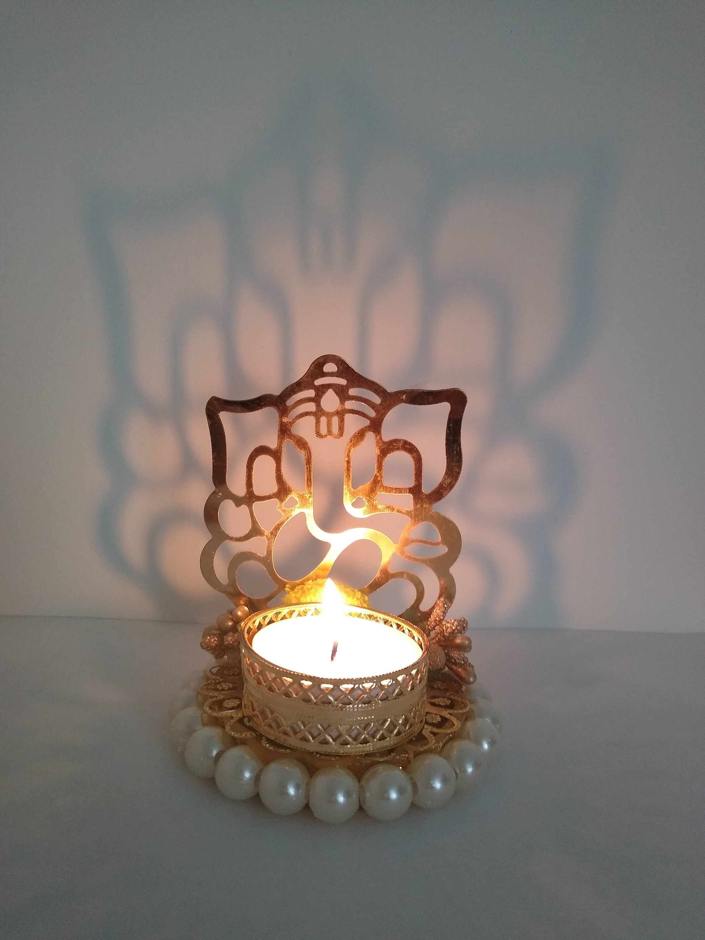 Lord Ganesh Shadow Metal Tea Light Candle Holder, Table Decorative ...