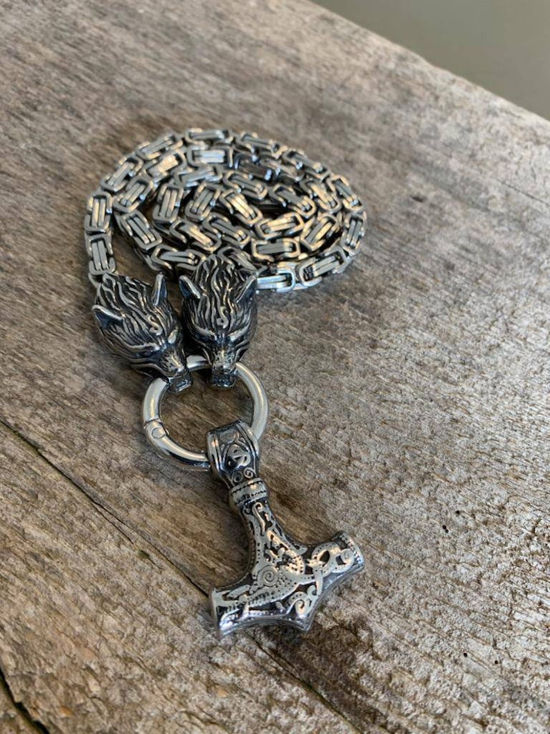 Wolf Chain. Thors Hammer - Etsy
