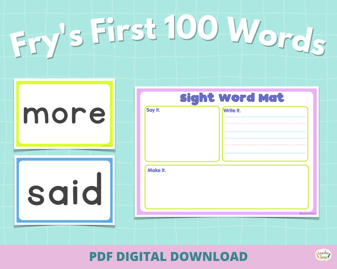 Fry's First 100 Words, Sight Words Practice Printable, Reading Sight ...