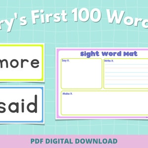 Fry's First 100 Words, Sight Words Practice Printable, Reading Sight ...