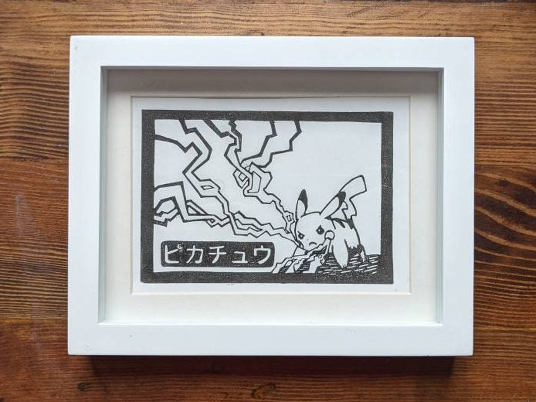 Handmade Pokémon Pikachu Lino Print, 4x6 In - Etsy