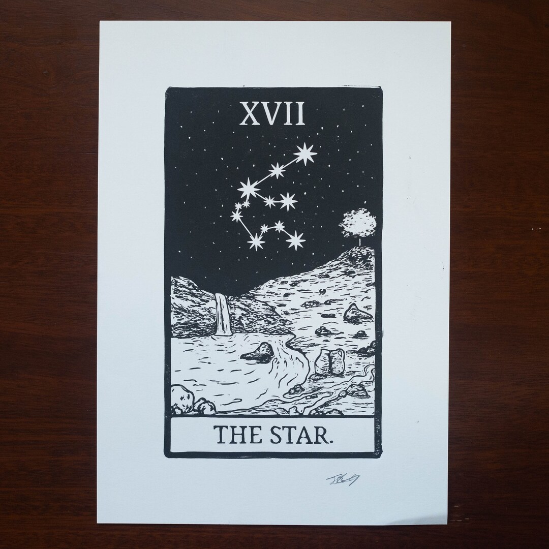 The Star Tarot Card, Handmade Lino Print, 4x7 Inch - Etsy
