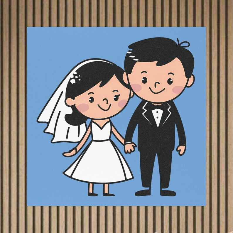 Newlywed Cartoon Magnet: Bride & Groom Car/refrigerator Magnet (5"x5 ...