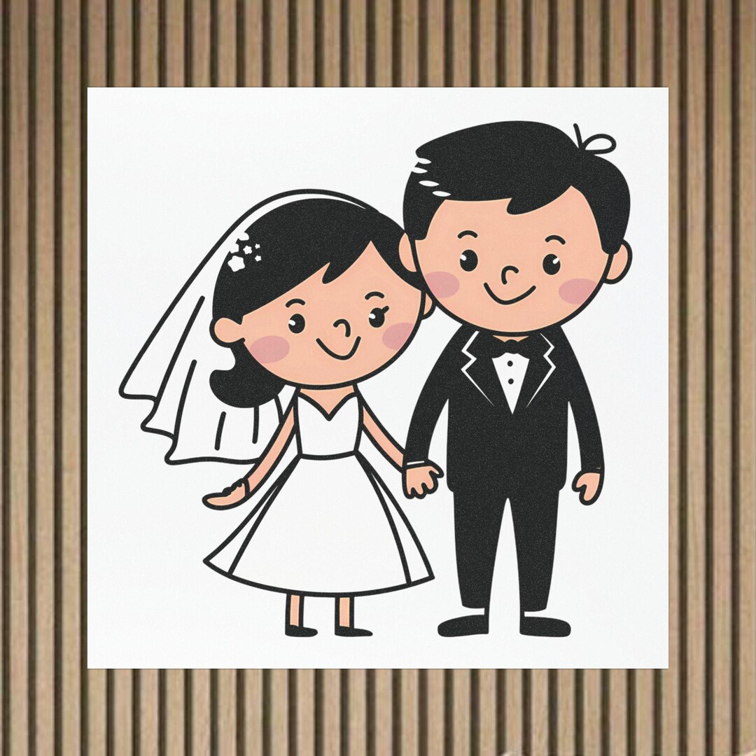Newlywed Cartoon Magnet: Bride & Groom Car/refrigerator Magnet (5"x5 ...