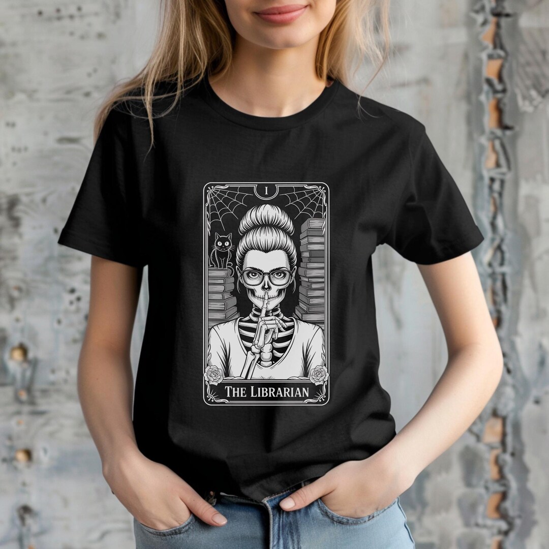 Skeleton Librarian Tarot Card T-shirt: Gothic Book Lover Tee - Etsy