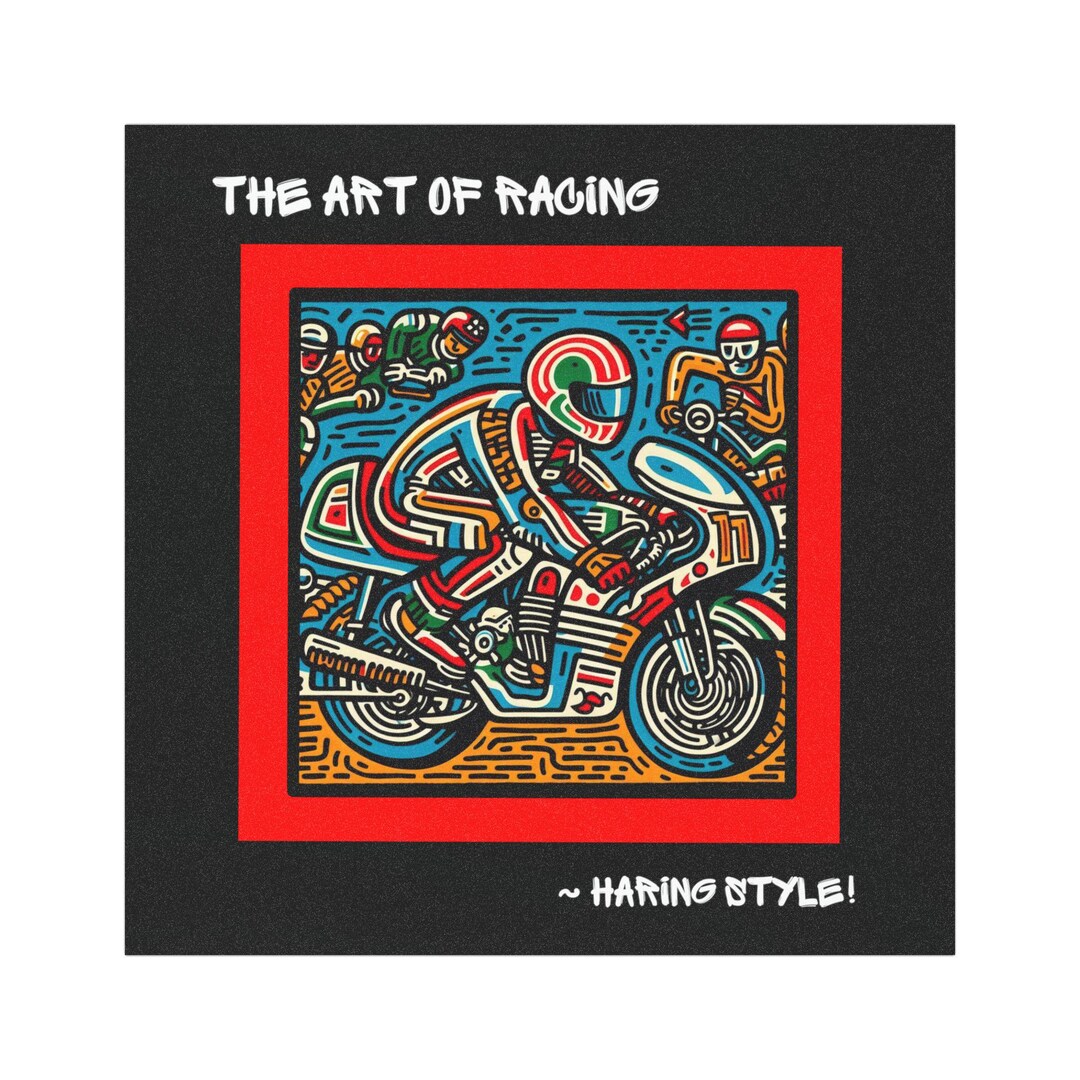 Art of Racing Motorcycles Haring Style Magnet Square 5 X 5 Magnet, Car ...