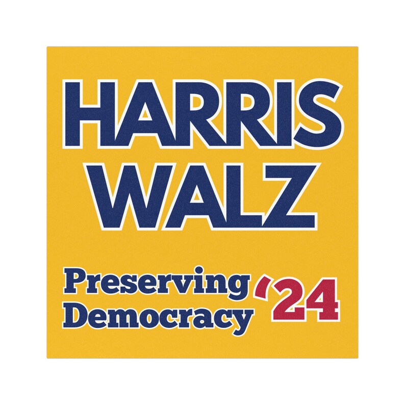 Harris Walz Preserving Democracy 2024 Yellow Car Magnet Square 5x5, SUV ...