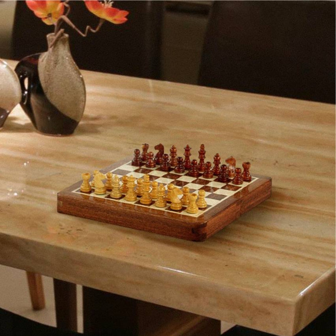 Mini Wooden Chess Set Magnetic Chess With Inlaid Chess Board - Etsy