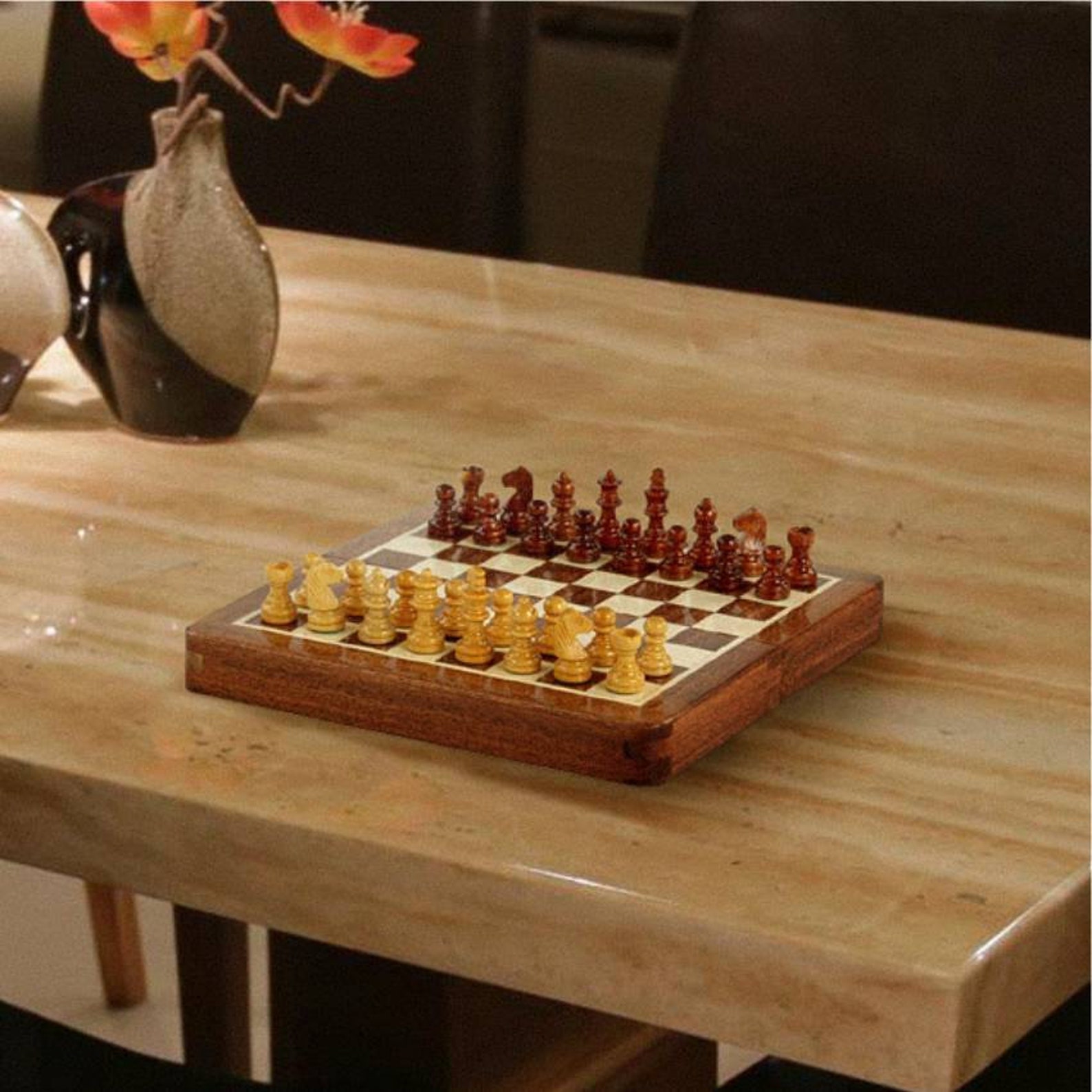 Mini Wooden Chess Set Magnetic Chess With Inlaid Chess Board - Etsy