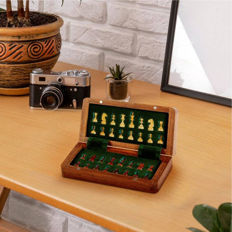 Mini Wooden Chess Set Magnetic Chess With Inlaid Chess Board - Etsy