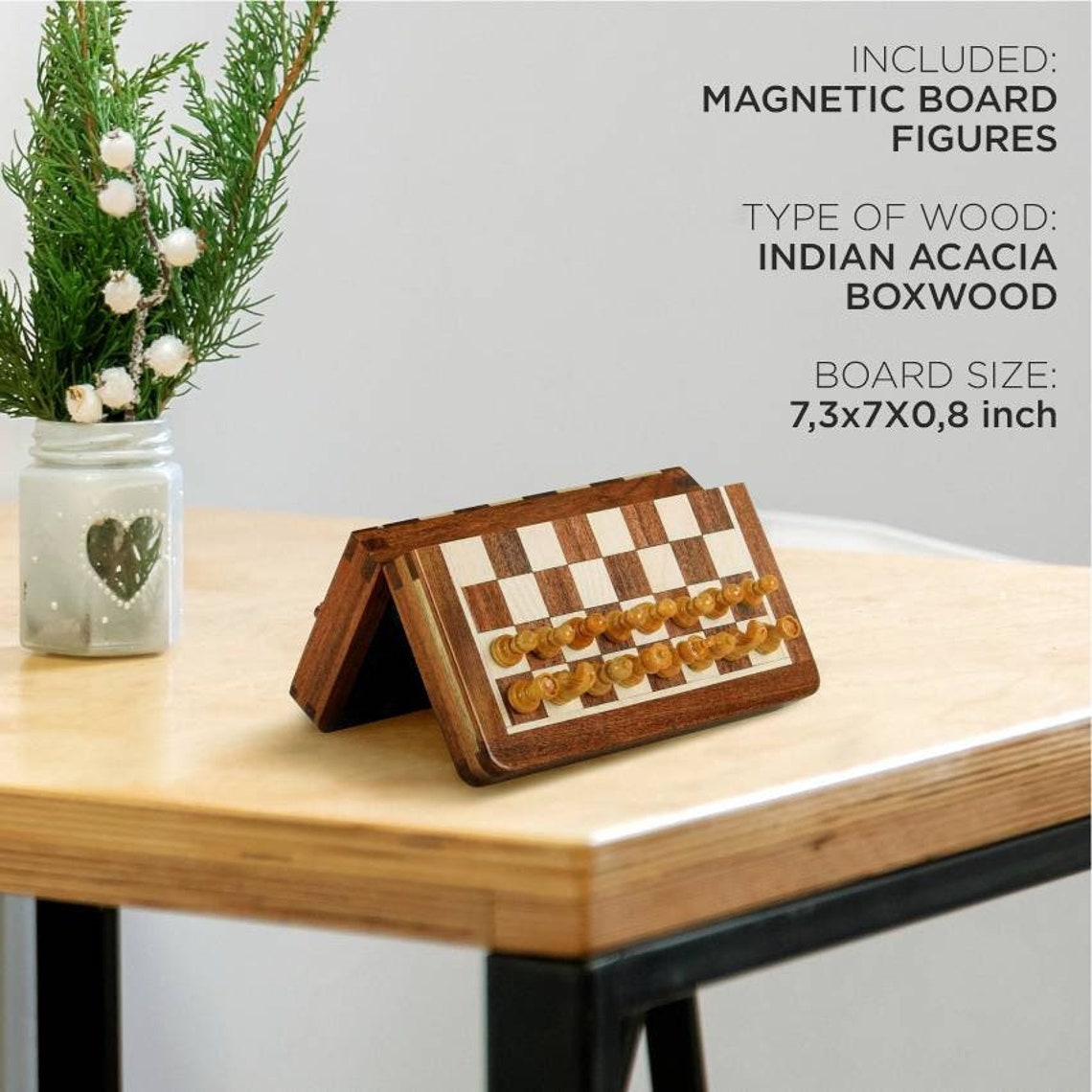 Mini Wooden Chess Set Magnetic Chess With Inlaid Chess Board - Etsy