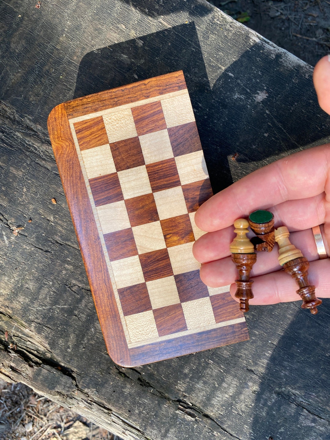 Mini Wooden Chess Set Magnetic Chess With Inlaid Chess Board - Etsy