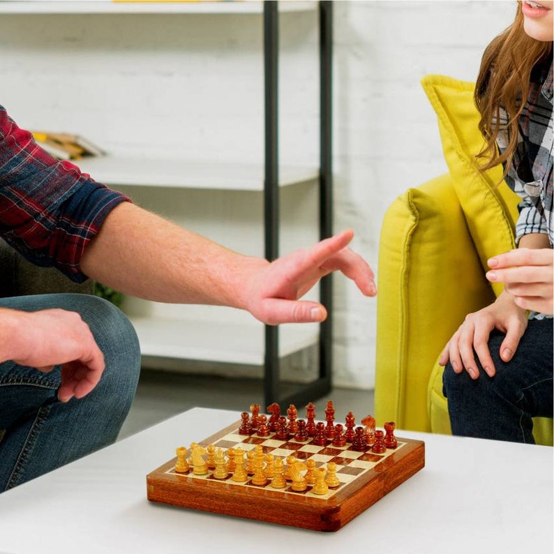 Mini Wooden Chess Set Magnetic Chess With Inlaid Chess Board - Etsy