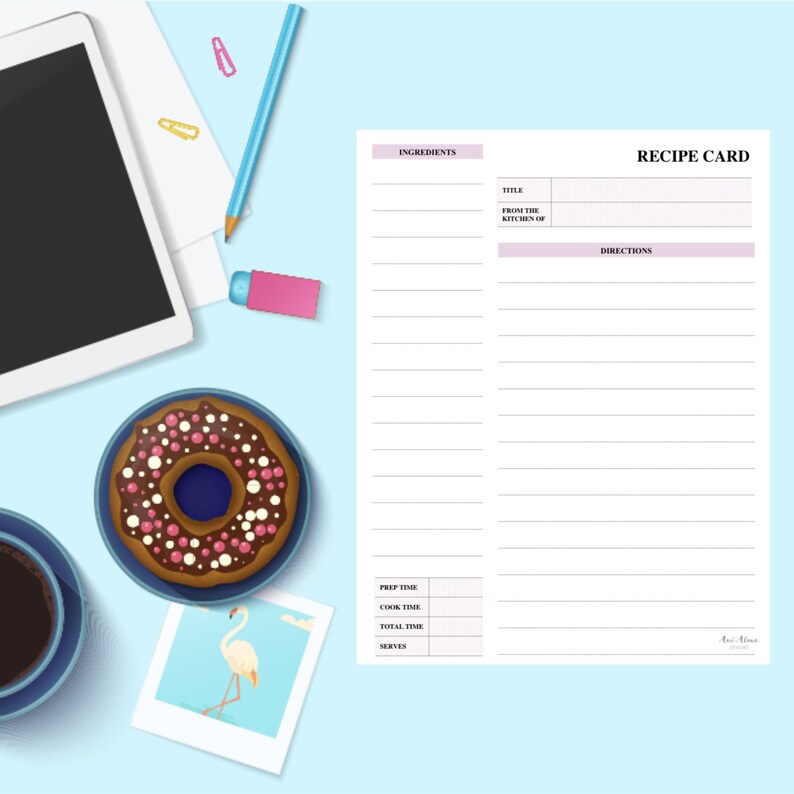 Recipe Card Printable A5 US Letter Size Instant Download - Etsy