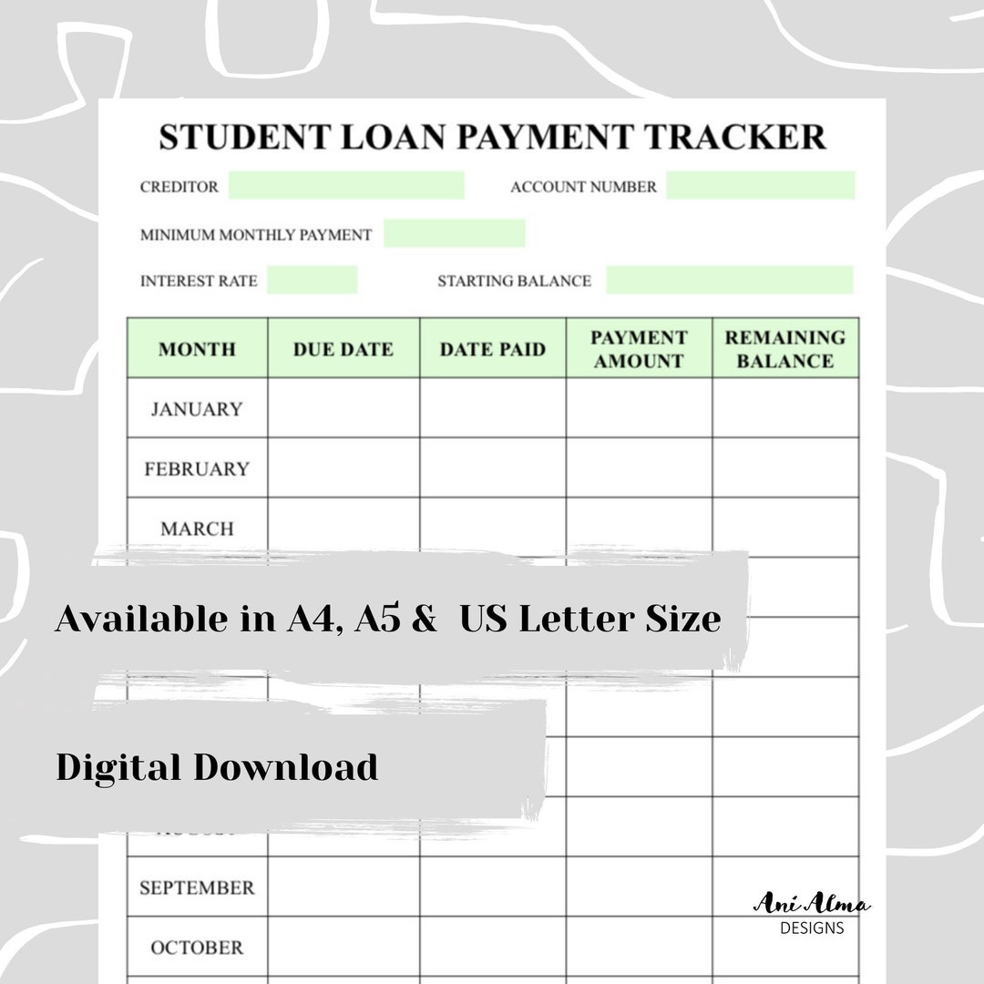 Student Loan Payment Tracker: Printable Fillable Template (digital ...