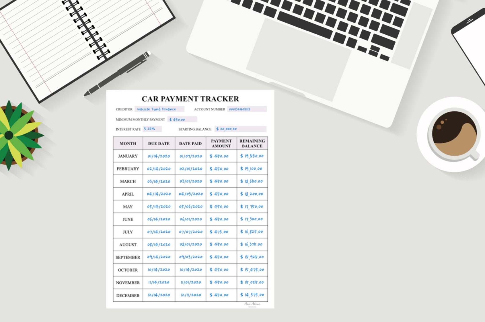Car Payment Tracker: Printable Finance Planner (A4, A5, US Letter ...