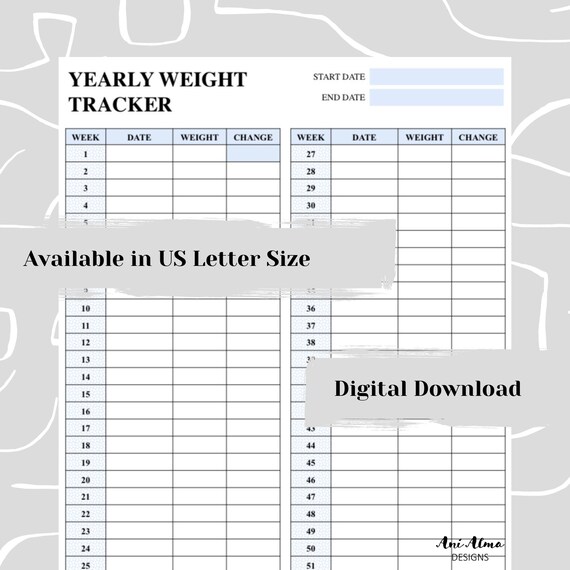 Yearly Weight Tracker Planner Fitness Wellness Health - Etsy