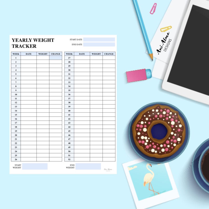 Yearly Weight Tracker: Printable Fillable US Letter (digital Download ...