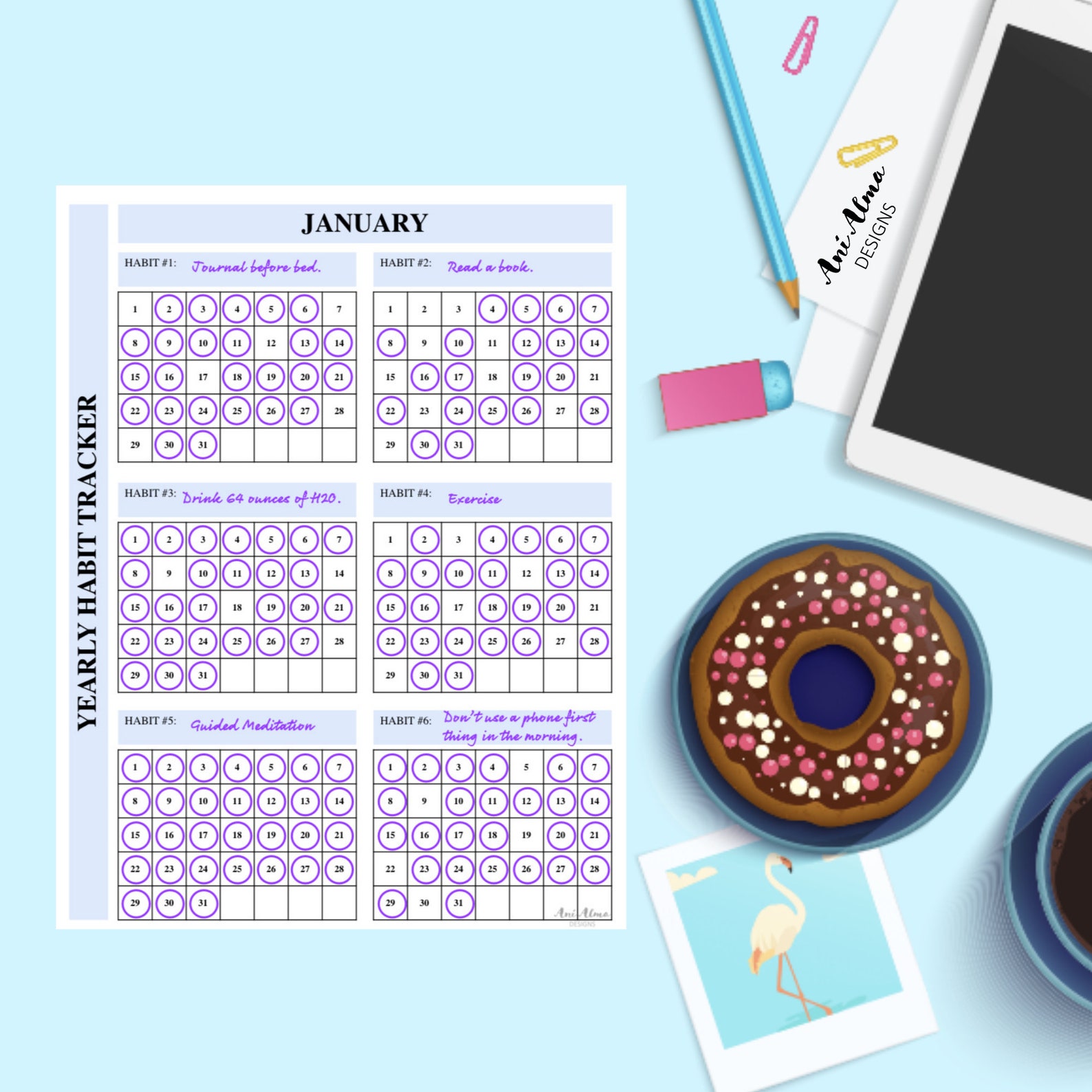 Yearly Habit Tracker Yearly Planner Planner Personal - Etsy