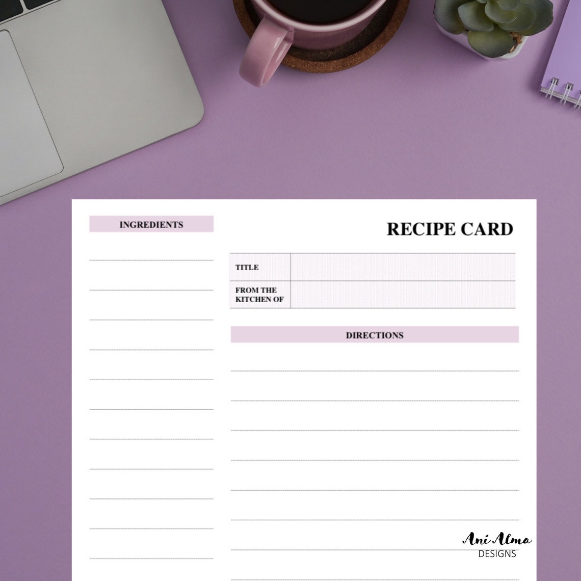 Recipe Card Printable A5 US Letter Size Instant Download - Etsy