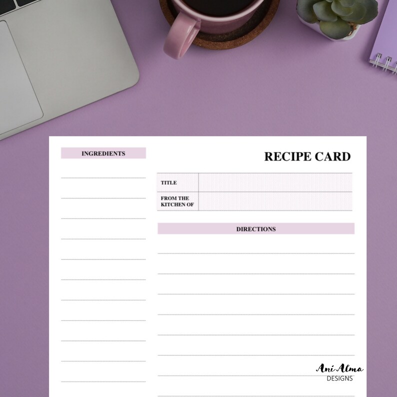 Recipe Card Printable A5 US Letter Size Instant Download - Etsy