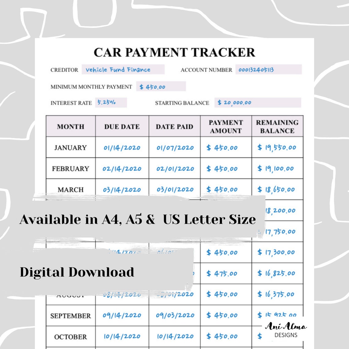 Car Payment Tracker – Planner, Personal, Business, Productivity ...