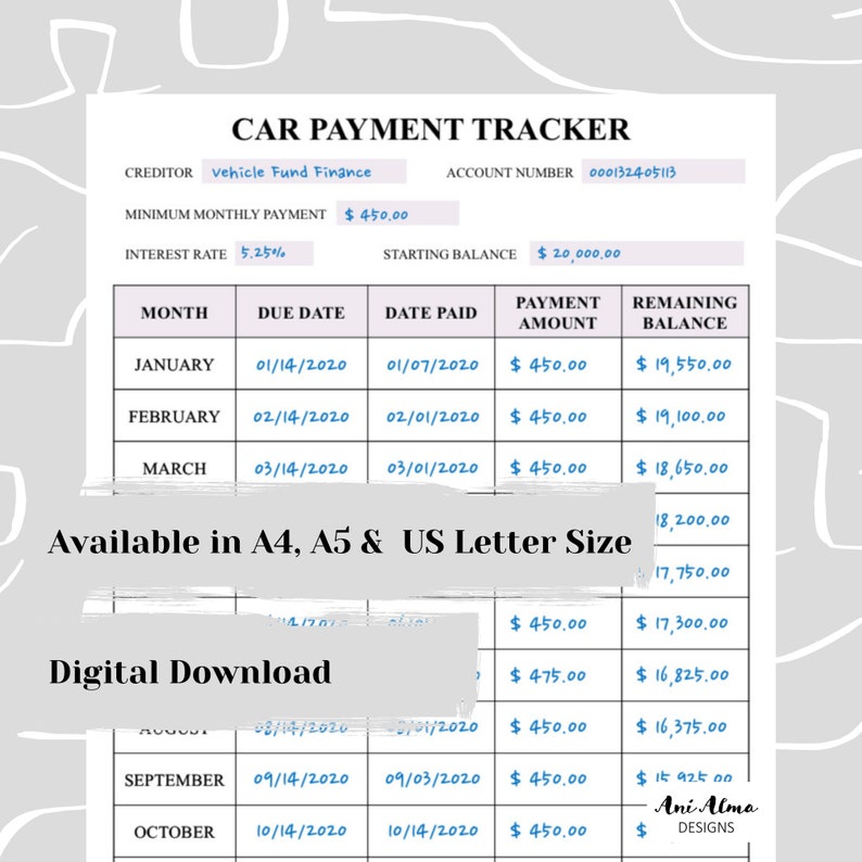 Car Payment Tracker – Planner, Personal, Business, Productivity ...