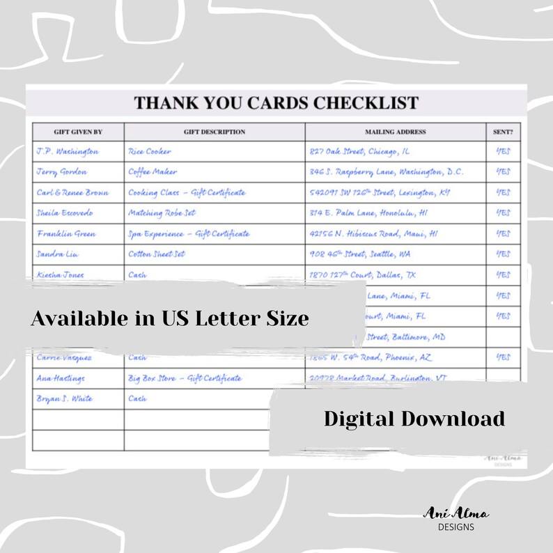 Thank You Cards Checklist Personal Business Printable - Etsy