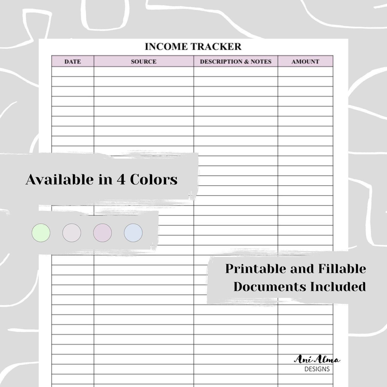 Income Tracker – Personal, Business, Productivity, Printable, Fillable ...