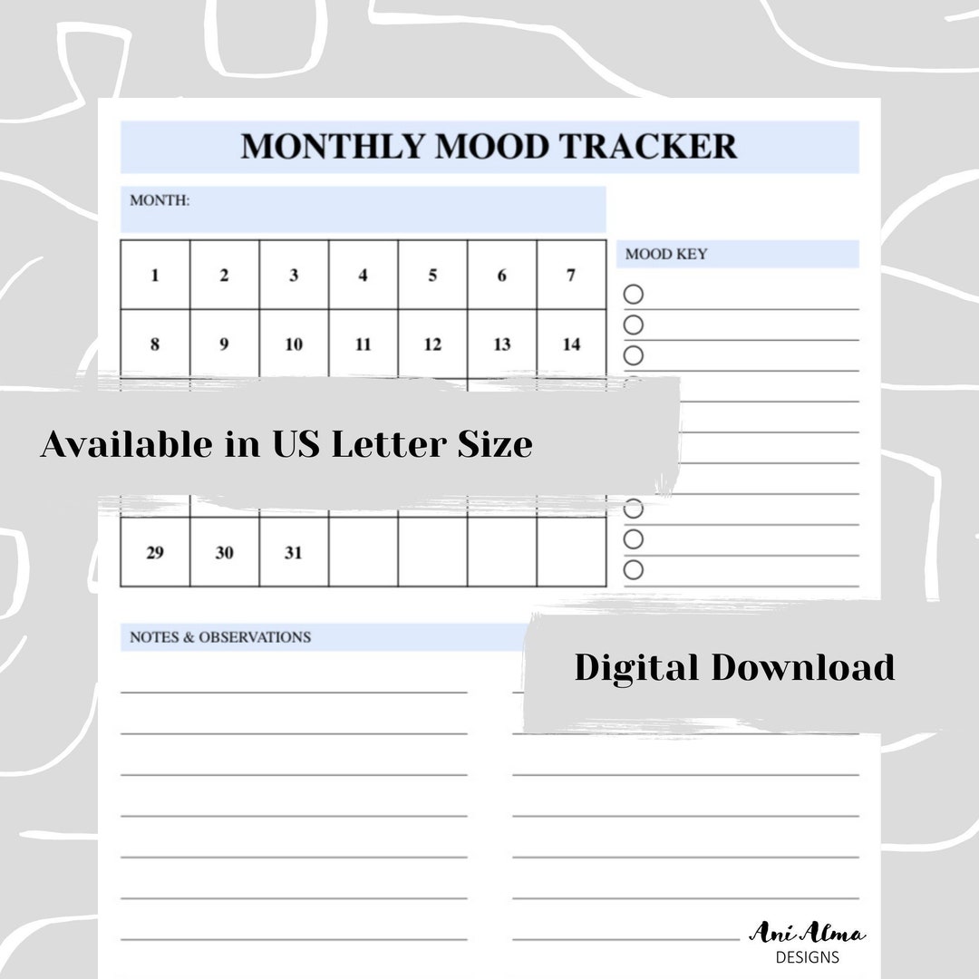 Monthly Mood Tracker – Planner, Personal, Business, Self Care ...