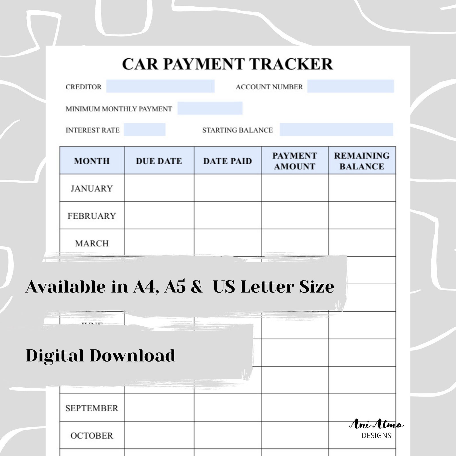Car Payment Tracker: Printable Finance Planner (A4, A5, US Letter ...