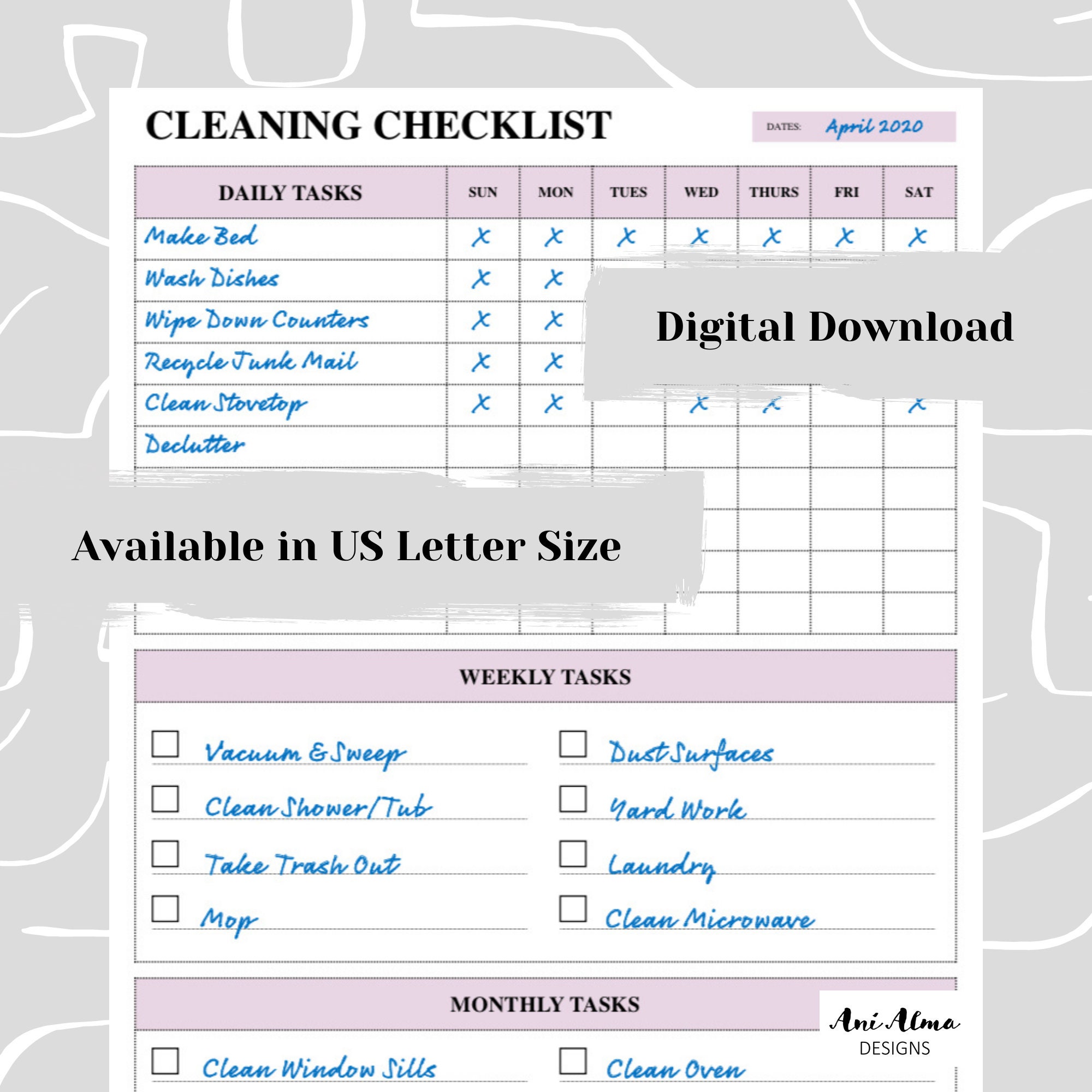 Cleaning Checklist – Personal, Home, House, Productivity, Chore Chart ...