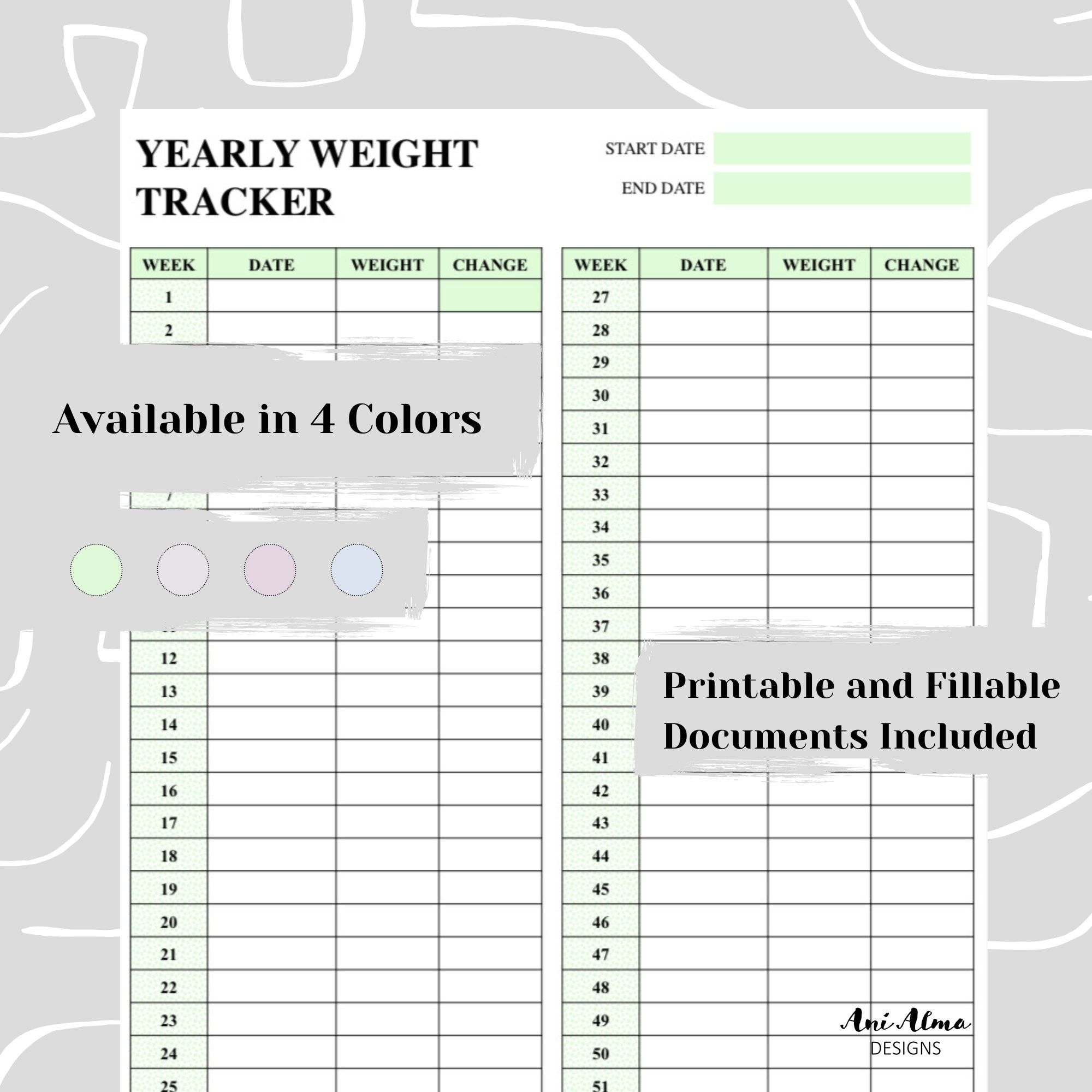Yearly Weight Tracker: Printable Fillable US Letter (digital Download ...