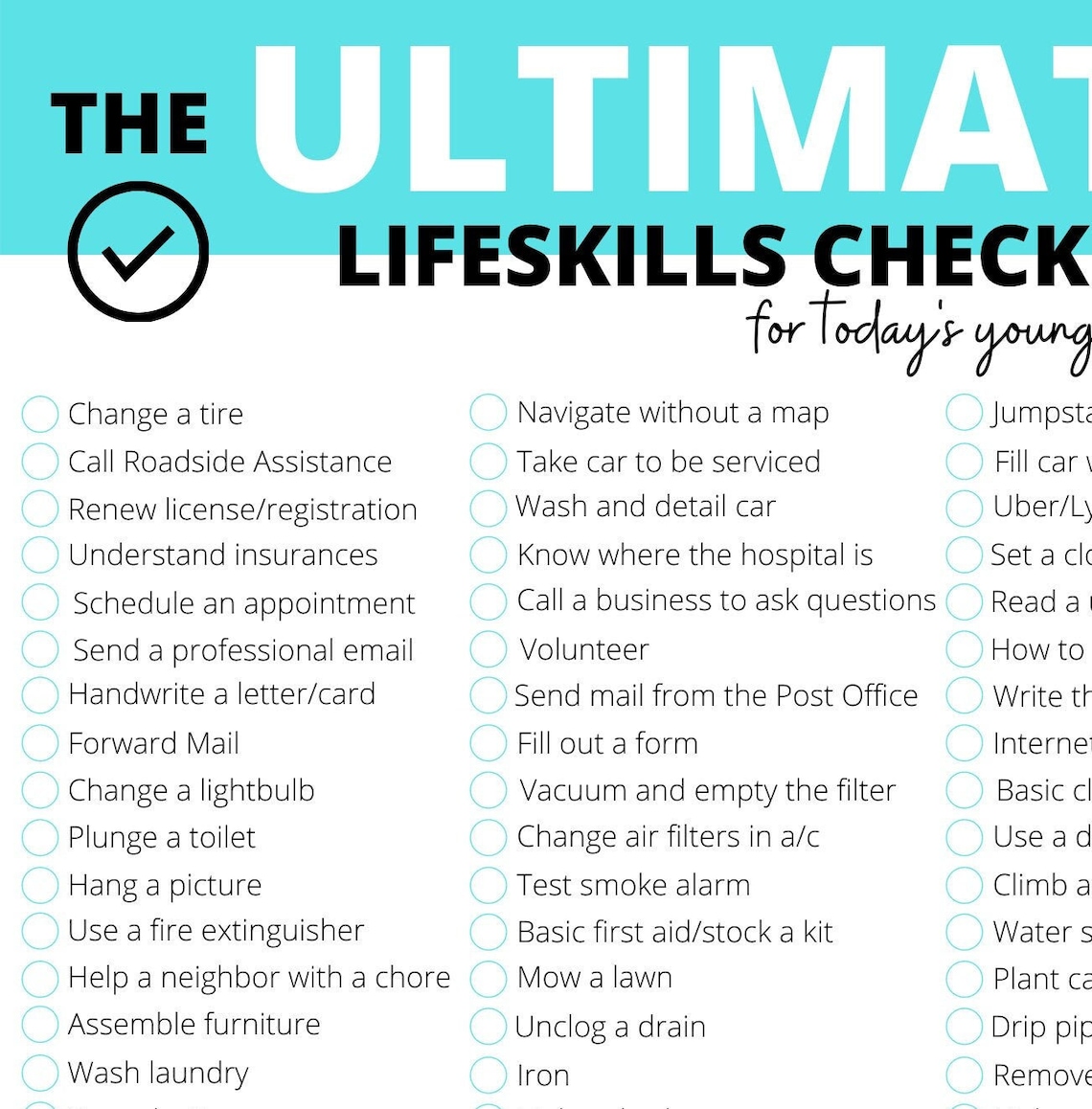 The ULTIMATE Lifeskills Checklist | 70+ Activities | Highschool or ...