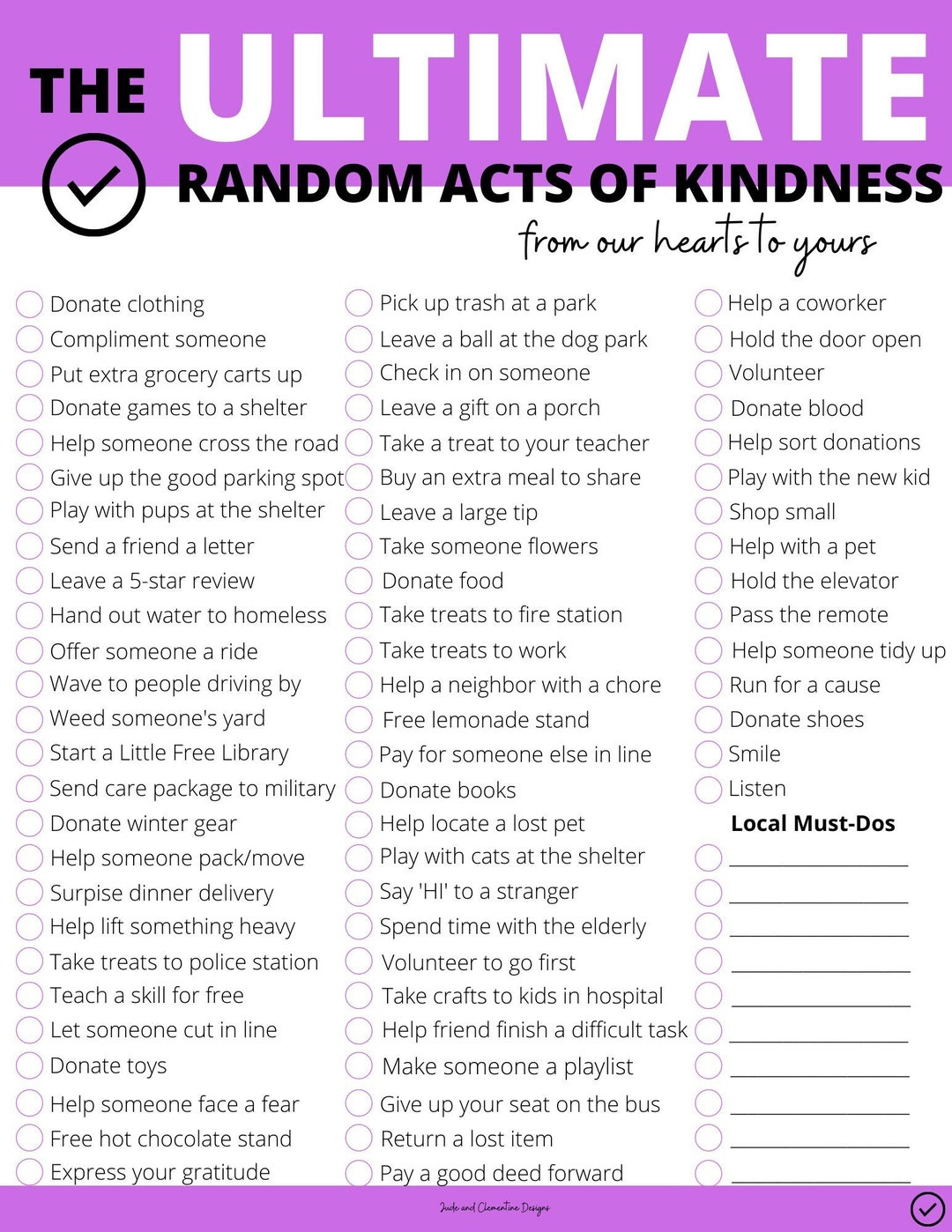 The ULTIMATE Random Acts of Kindness Checklist 8.5x11 PDF - Etsy