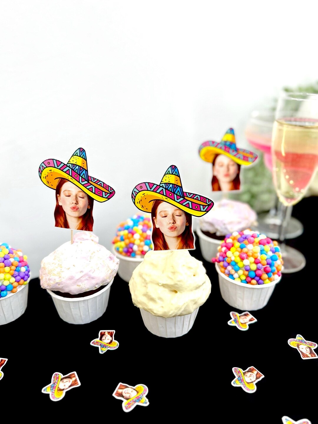 Custom Sombrero Face Cupcake Topper - Final Fiesta Bachelorette Party ...