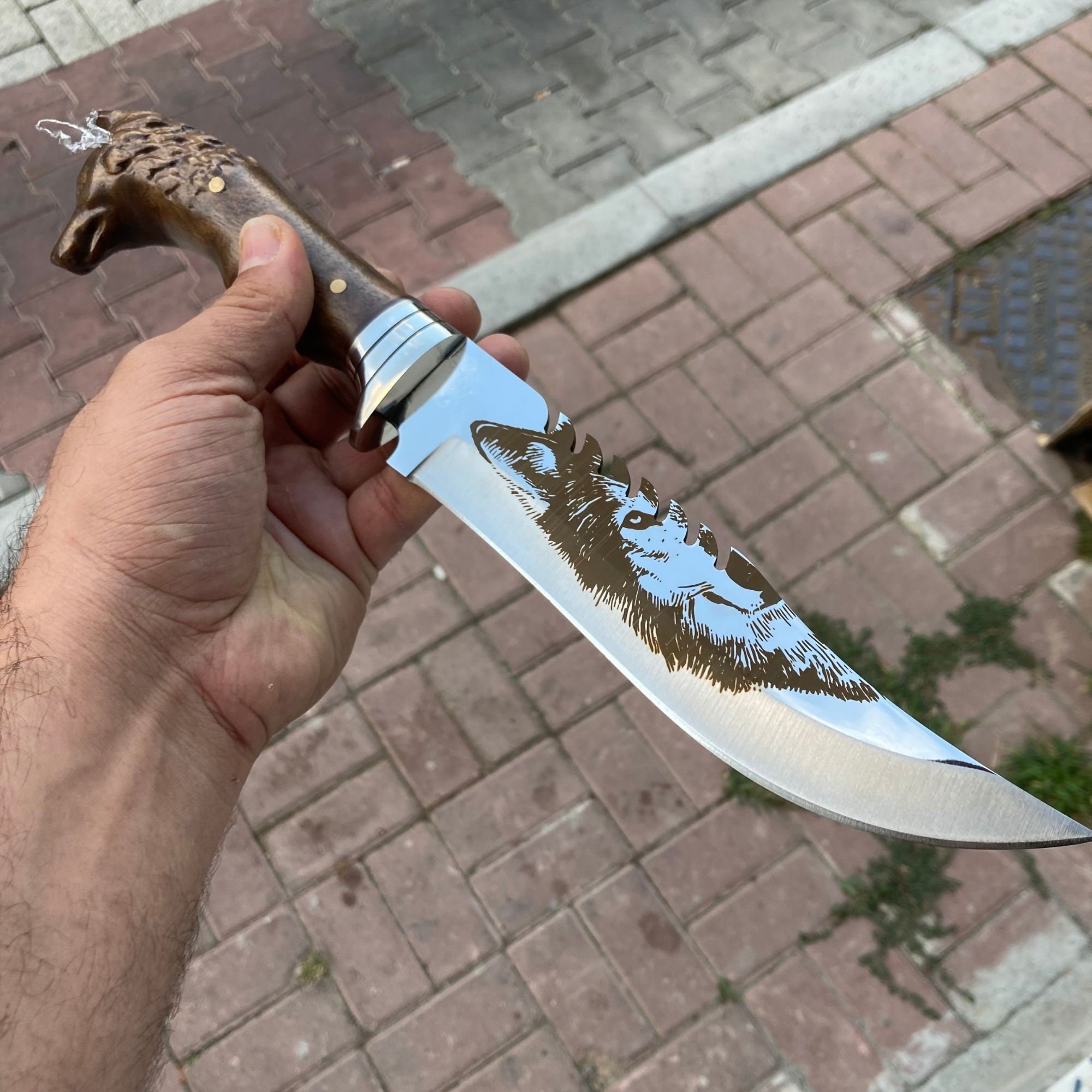 Wolf Head Camping Knife Custom Handmade Handcrafted Hunting - Etsy