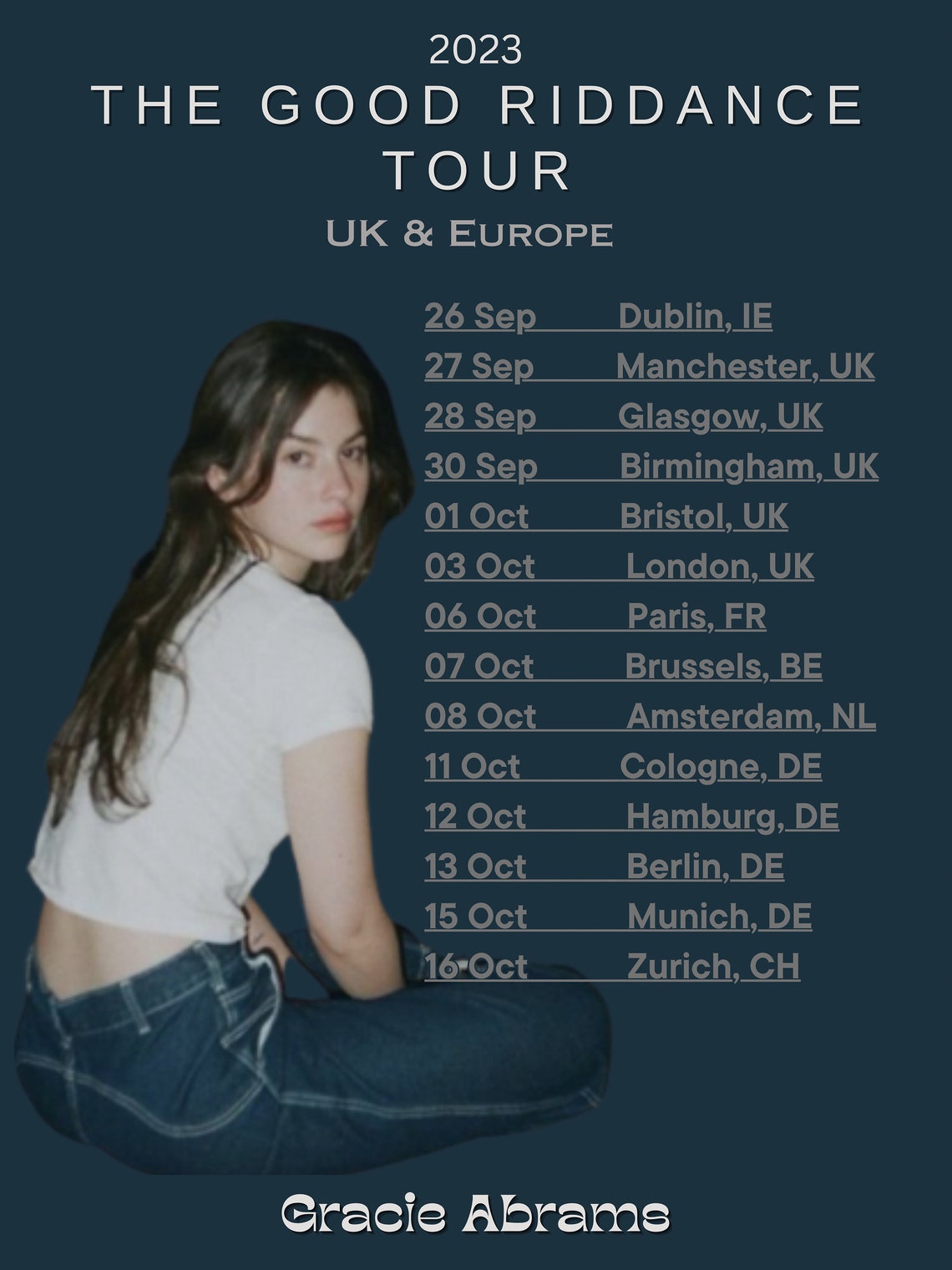 Good Riddance 2023 Tour Poster-gracie Abrams - Etsy